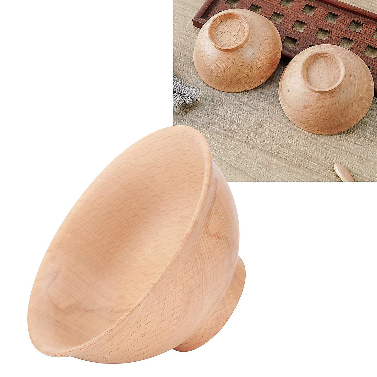 Qioniky Wooden Salad Bowl, Salad Bowls, Durable for Outdoor Camping Restaurant Kitchen(11.5 * 5.5 Beech Plum Blossom Reverse Bowl)