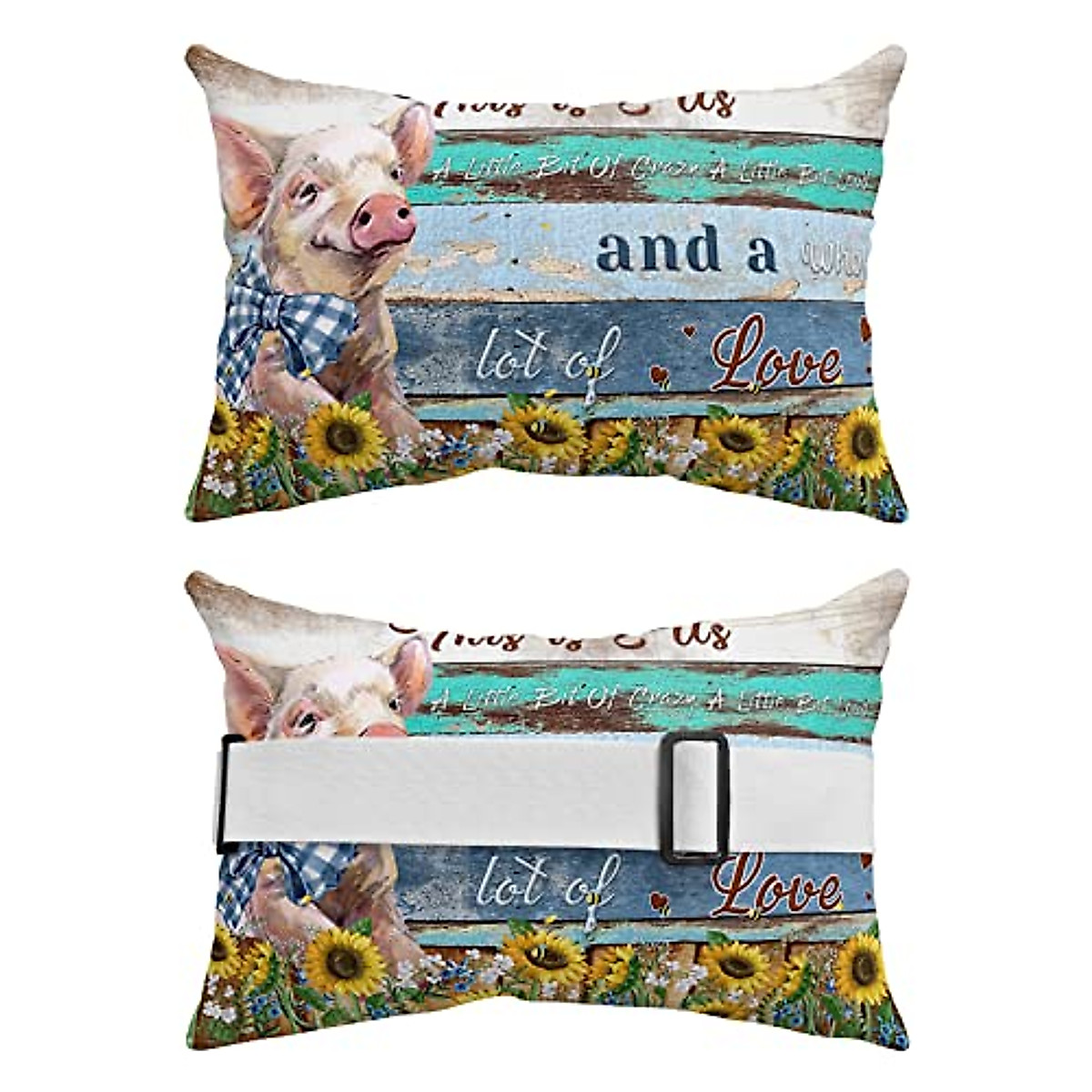 Recliner Head Pillow Ledge Loungers Chair Pillows with Insert Farm Pig Rustic Retro Wood Lumbar Pillow with Adjustable Strap Outdoor Waterproof Patio Pillows for Couch Beach Pool Office Chair, 2 PCS