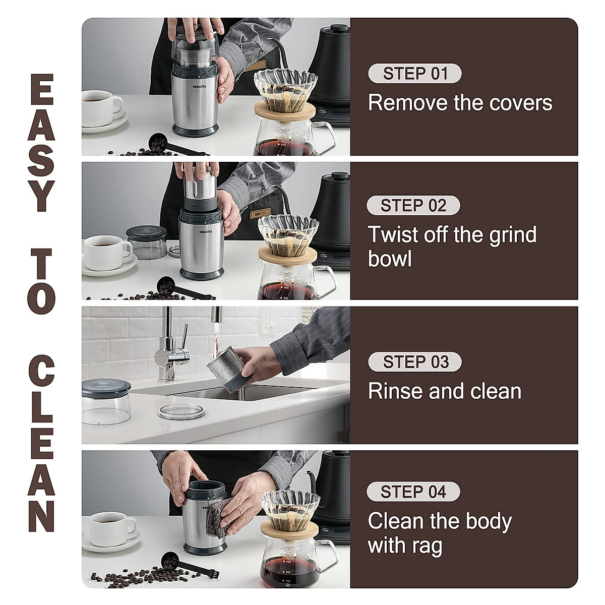Mecity Electric Coffee Grinder Fast Grinder with 6 Stainless Steel Blades for Beans, Condiment, Pepper and Salt, Espresso Ground Coffee Grinder, Removable Bowl, Easy to Clean, 200W
