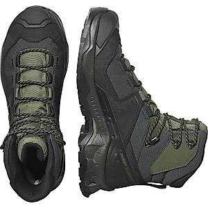 Salomon Men's QUEST ELEMENT GORE-TEX Leather Hiking Boots for Men, Black / Deep Lichen Green / Olive Night, 11.5