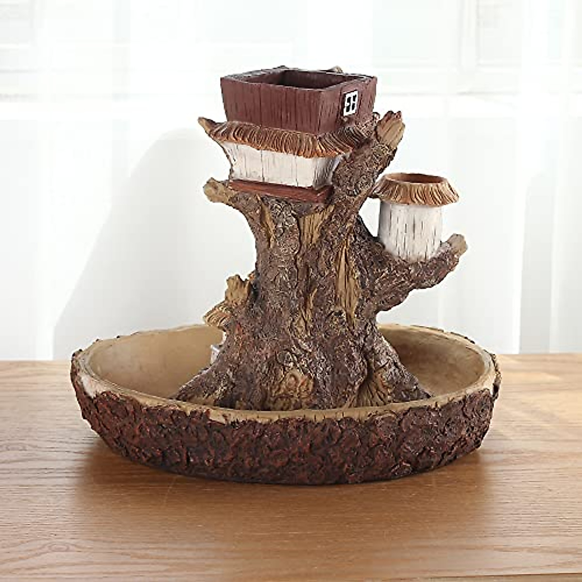 NCYP Fairy Garden Stump Resin Planter for Succulent Cactus (11.4x9.4x10.5 Inches) Multilayer Decorative Flower Pot, Indoor Gardening Miniature Tree Shape Sculpture (No Plants)
