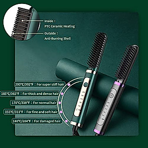 MEIYIXIN Ionic Hair Straightener Brush, Hair Straightener Comb with 5 Temperature Settings, Negative Ions Straightener Comb for Women, Fast Heating & Anti-Scald C903 (Black Purple)