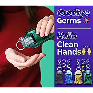 Hand Sanitizer Keychain Holder Reusable Empty Travel Size Leak-Proof Bottle with 2 No-Touch Door Opener with Stylus 30 ML Flip Cap Refillable Containers with Keychain for Soap and Lotion
