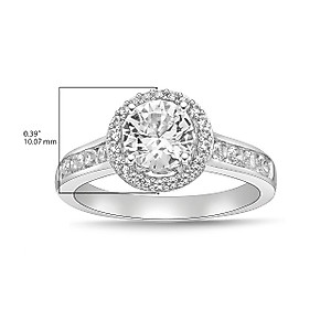 .925 Sterling Silver Lab Grown White Sapphire Halo Cathedral Style Engagement Ring with Channel Set Band - Size 7