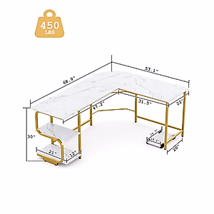 Teraves Reversible L Shaped Desk with Large Surface, 69 Inch Sturdy Corner Desk with Storage Shelves, Premium Office Computer Desk Workstation for Home Office Gaming