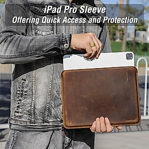 CataPurus Top Grain Genuine Leather 12.9" iPad Sleeve Case, Minimalist Vintage Design, Handmade, Compatible with 12.9" iPad Pro 3/4/5/6 Gen, Fits A1876 A1865 A1983 A2014 A2229 A2232, Coffee 12.9 Inch