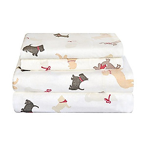 Pointehaven Flannel 170 GSM Sheet Set,Twin Winter Dogs