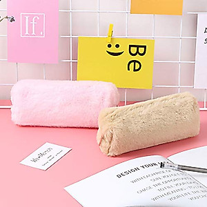 Boxwizard Cute Pencil Case, Pen Pencil Pouch with Zippers, Plush Fuzzy Stationery Makeup Storage Bag for Women and Girls Grey