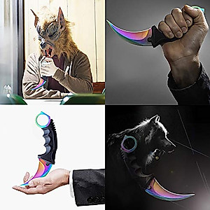 TOPOINT Karambit Knife, Stainless Steel Fixed Blade Knife with Sheath and Cord Knife CS-GO for Hunting Camping and Field Survival (Rainbow)