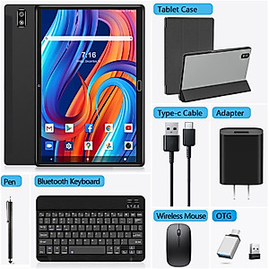 Tablet 10.1 inch Android 11 Tablets, 2 in 1 Tablet with Keyboard, 4GB RAM 64GB ROM 256GB Expandable, 4G Cellular, Octa-Core Processor, 13 MP Camera, Google Certified 2.4G WiFi Tablet Black