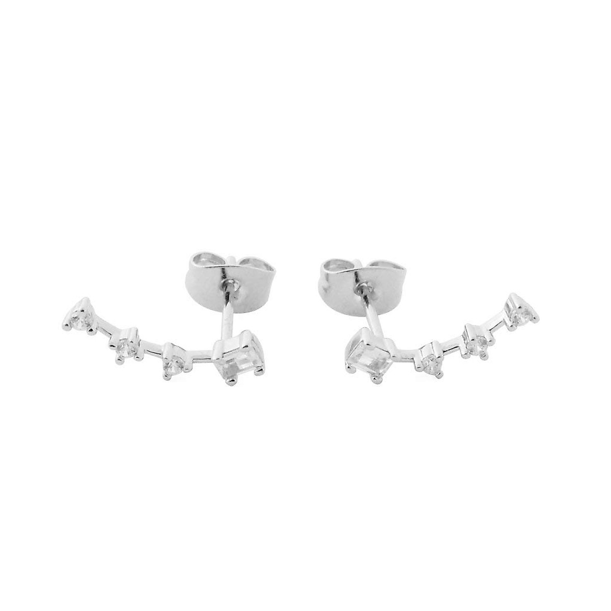 HONEYCAT Little Dipper Crystal Ear Crawlers Studs in Gold, Rose Gold, or Silver | Minimalist, Delicate Jewelry (Silver)