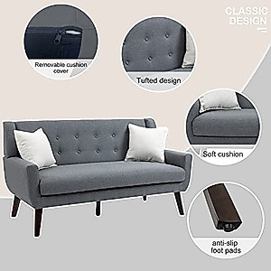 UIXE Sofa Couch, Modern Loveseat and Upholstered Sofa with 2 Pillows,Sofa Couch for Living Room with Wooden Legs, 2 Seater Sofa Couch for Bedroom Home Office Apartment