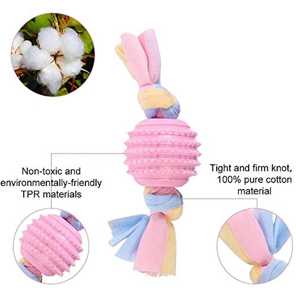 CAMITER Dog Chew Toys, 7pcs Dog Puppies Teething Chewing Toy Set with Ball and Colorful Ropes, Interactive Pet Toys for Small and Medium Dogs (Pink)