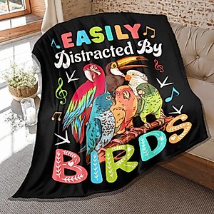 Bird Blanket Birds Gift for Kids,Easily Distracted by Birds Print Blankets,Soft Flannel Bed Throws Lightweight Cozy Fluffy Plush Decorative Quilts,50 x 40 in S Size