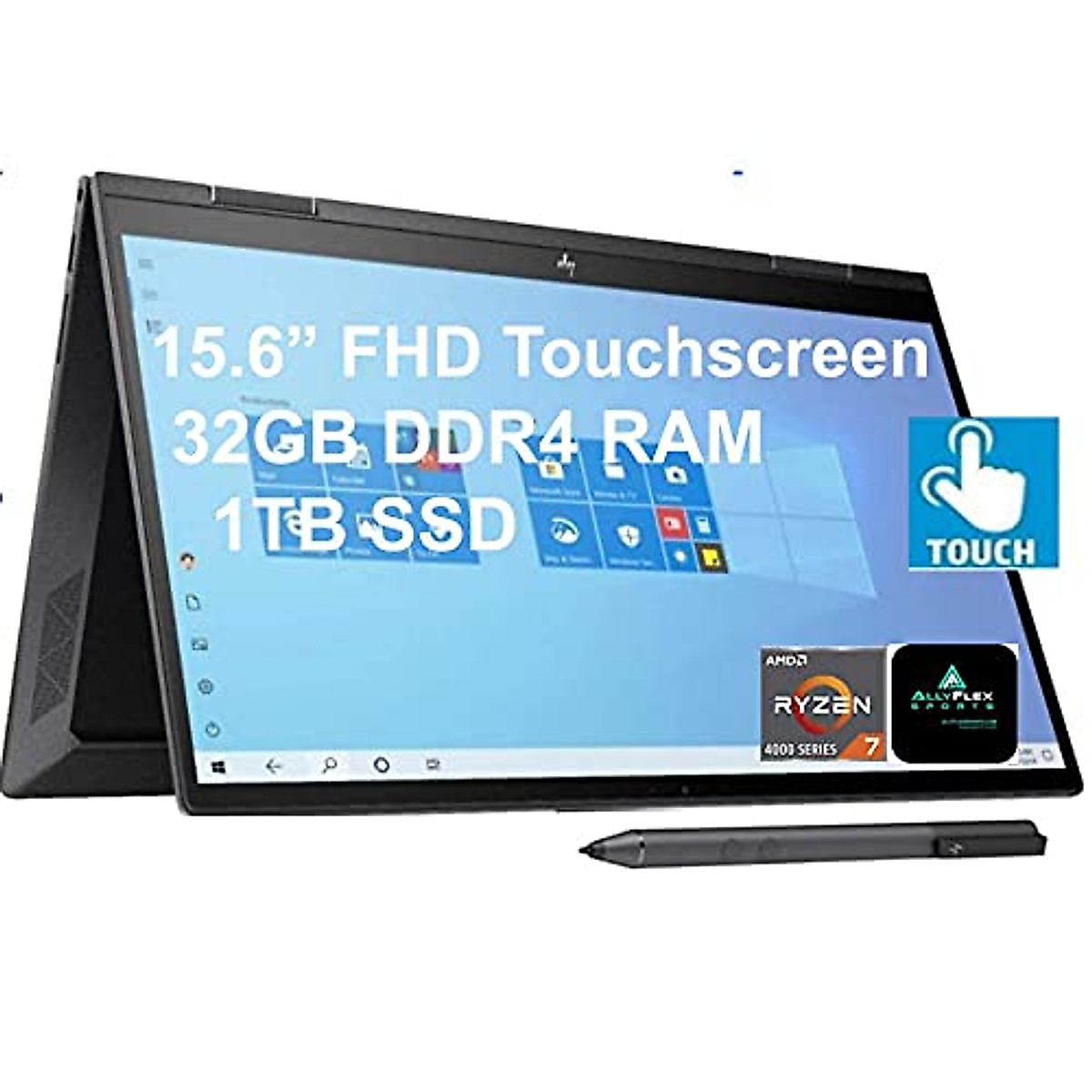 2022 Newest HP Envy x360 2-in-1 Convertible Laptop, 15.6" FHD Touchscreen, AMD 8-Core Ryzen 7 4700U (Beat i7-10510U), 32GB RAM, 1TB SSD, Backlit Keyboard, WiFi 6, Windows 10 Home+AllyFlex Stylus Pen