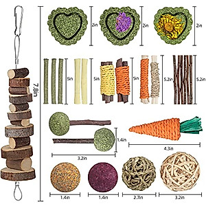 YIXUND Rabbit Toys Guinea Pig Toys Hamster Toys Bunny Toys 18Pcs Natural Timothy Hay Sticks Apple Wood Sticks Chinchilla Toys for Teeth Care Handmade