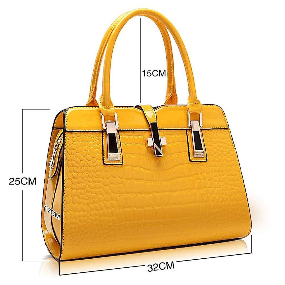 Women’s Tote Top Handle Handbags Crocodile Pattern Leather Cross-body Purse Shoulder Bags (Yellow)