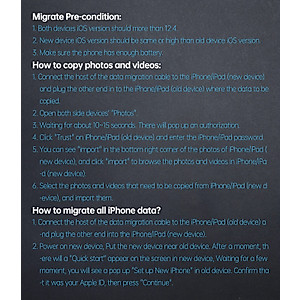 AMZPILOT Compatible for iPhone to iPhone Transfer Cable Male to Male Data Migration, iOS 14 to 8 pin OTG Cable Sync Photo/Video Wired Cord, for iPhone 14/13/12 Mini/Pro Max/11/Xs/Xr/8 Series - 0.8ft