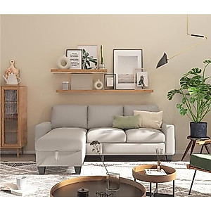 Beige Sectional Sofa Couch L Shaped Couchs with Ottoman Convertible 3 Seat Sofas for Living Room Small Space Apartment, Ottoman with Storage Space