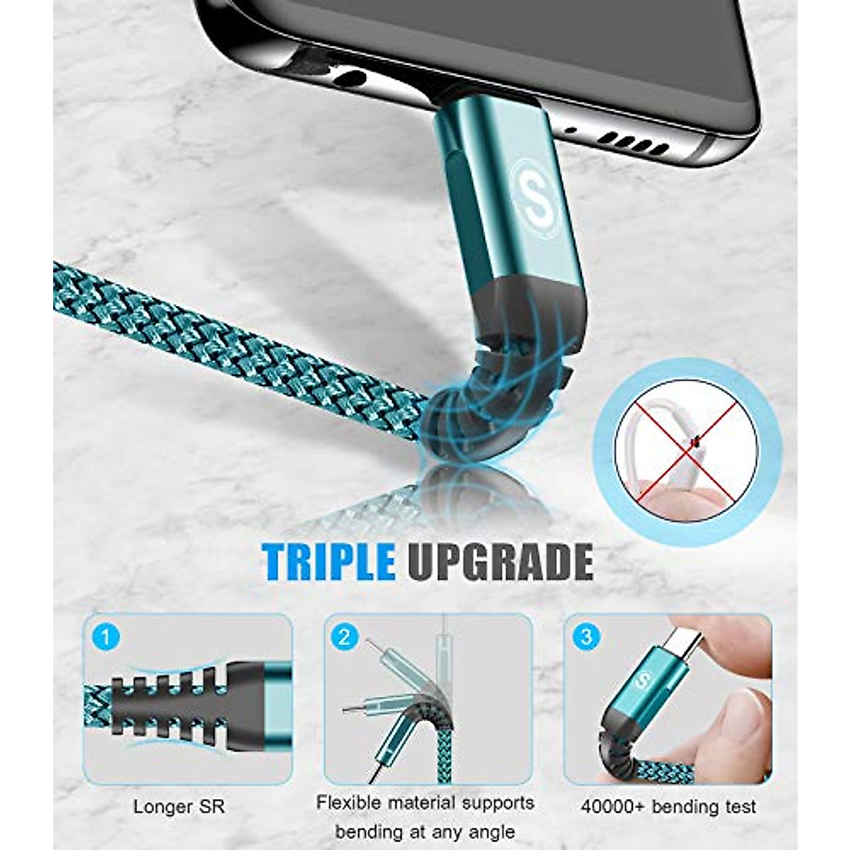 sweguard USB C Cable 3.1A Fast Charging [2-Pack,3.3ft+3.3ft], USB-A to USB-C Charger Nylon Braided Cord for Samsung Galaxy S22 S21 S20 S10 S9 S8 Plus/FE Note 20 10 9 8, A71 A51 A32,LG,Moto,PS5-Green