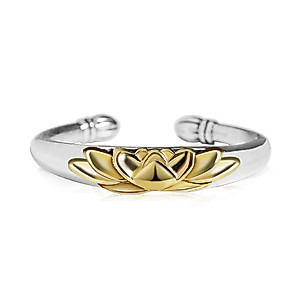 LOVECOM 925 Sterling Silver Rings for Women Girls Wedding Bands High Polish Lotus Flower Statementt Open Finger Ring Stackable Rings Jewelry Adjustable Ring Christmas Gifts