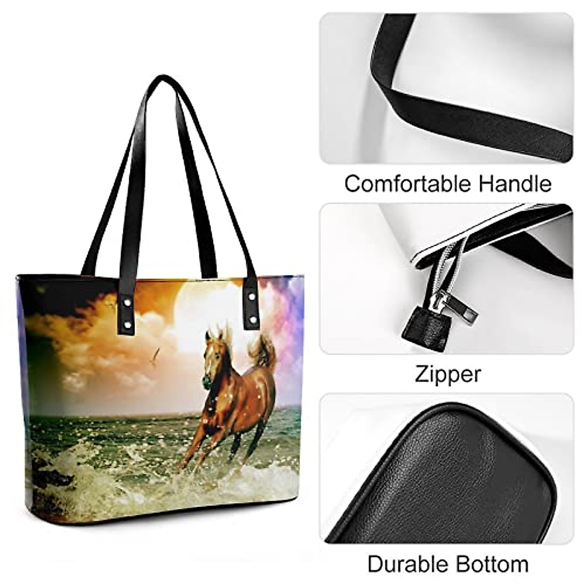 Womens Handbag Horse Animal Leather Tote Bag Top Handle Satchel Bags For Lady
