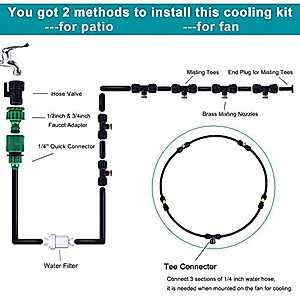 26.2FT Outdoor Mist Cooling System Fan Misting Kit Irrigation Animal Plants Swimming Pool Cooler with 1/4inch Tube Hose Pipe 7 Brass Metal Nozzles Jets Misters for Patio Garden Home