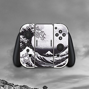 BelugaDesign Wave Switch Skin | Cool Sticker Wrap Vinyl Decal | Painting Japanese Water Ocean Cute | Compatible with Nintendo Switch OLED (Switch OLED, Gray)