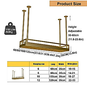 KEPMOGOH Ceiling Wine Glass Rack, Adjustable Hanging Metal Wine Holder Cabinet, Floating Iron Bottle Holder Wine Shelf, Wall-Mounted Wine Rack Storage Shelve for Bar Cafe Kitchen Party(Size : 120cm)