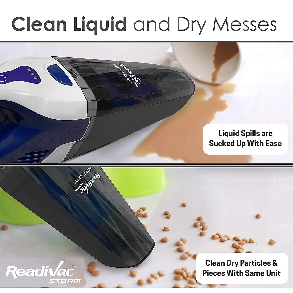 ReadiVac Kirby Storm Handheld, Wet & Dry Vacuum Cleaner, Powerful Cordless Hand Vac for Home & Car, Small Lightweight Handvac, 22.2volt Lithium-ion Rechargeable Battery, Medium, Blue