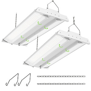 Glitgate 2FT Linear High Bay Led Lights 200W 2Pack, 27000LM 5000K Shop Lights 0-10V Dimmable, Angle Rotatable 100-277V Hanging Light Fixture for Workshop, Supermarket, Warehouse cETL/DLC Listed