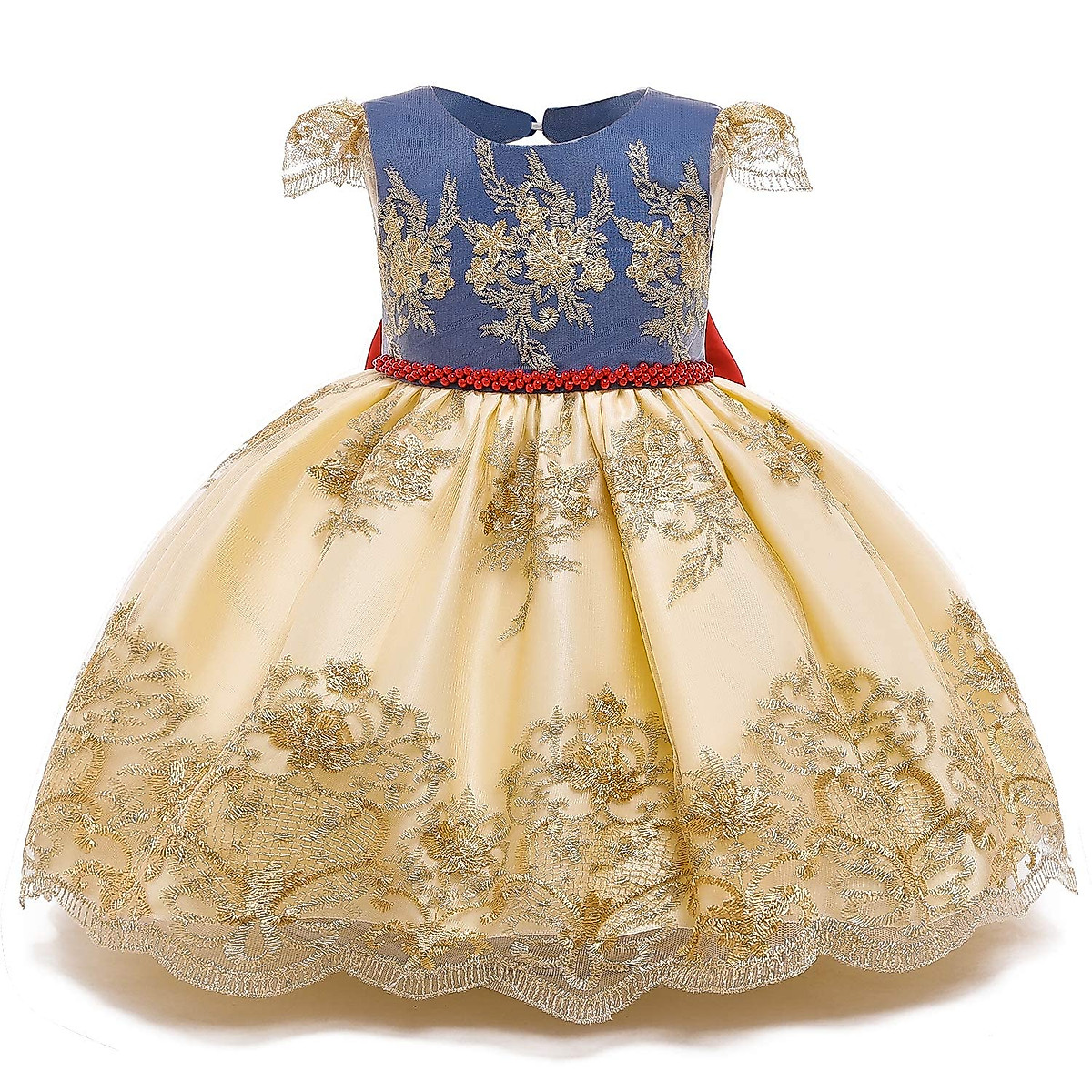 NNJXD Baby Girls Formal Dress Bowknot Baptism Embroidery Tutu Dress with Headwear Size (90) 12-24 Months Yellow 1(with Headwear)
