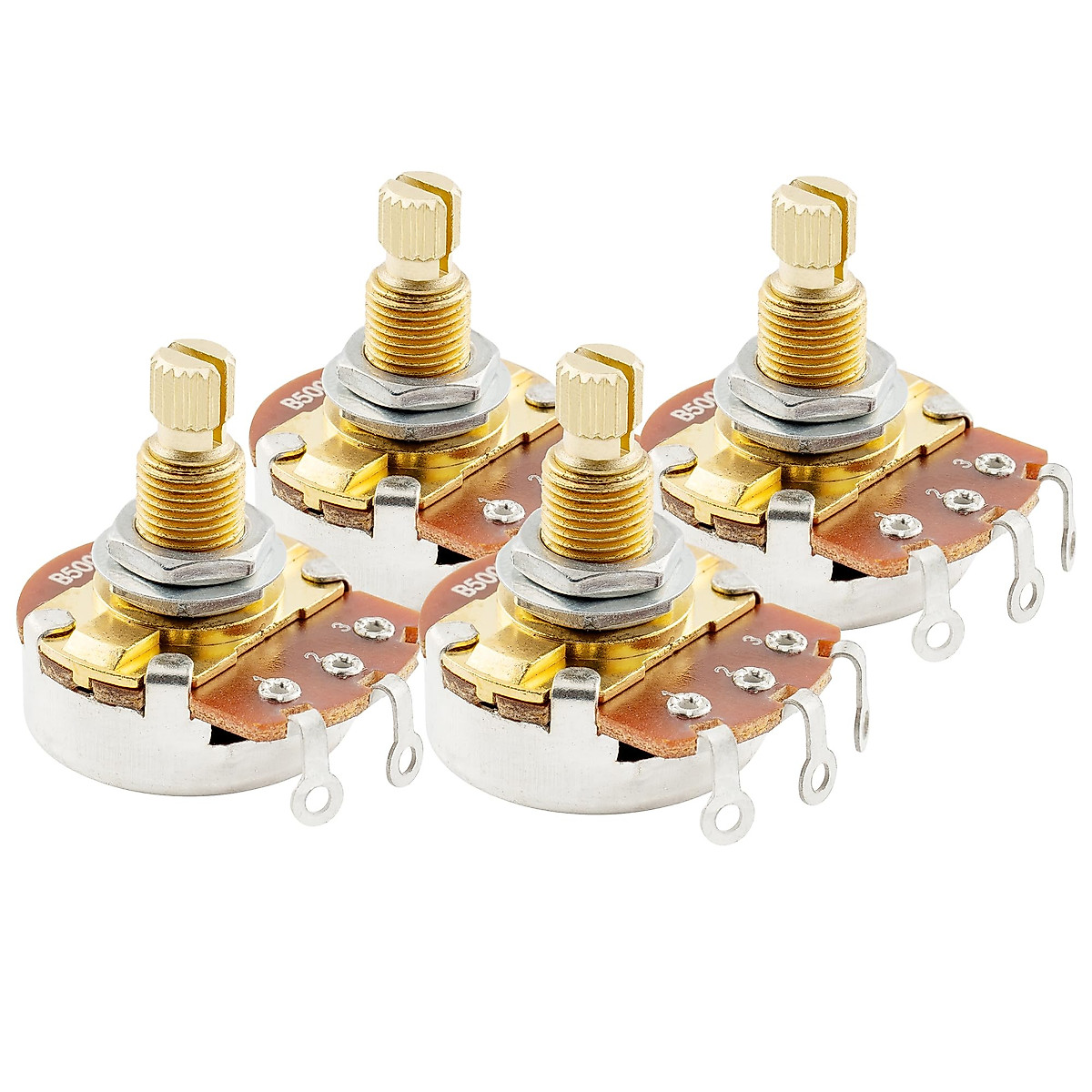 Musiclily Pro Brass Shaft Full Metric B500K Guitar Pots Linear Taper Potentiometers for Electric Guitar/Bass(Set of 4)