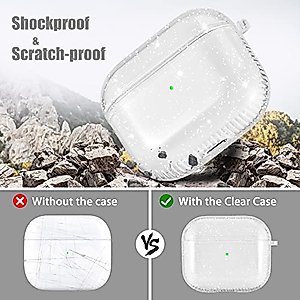KOREDA Compatible with AirPods 3 2021 3rd Generation Case Cover, Soft Clear TPU Transparent Protective Shockproof Case Designed with Keychain for AirPod 3 Charging Case (Glitter Clear)