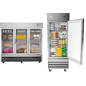 KoolMore RIR-3D-GD Commercial Refrigerator, Triple Door, Stainless Steel,66.5 cubic feet & 29" Stainless Steel Solid Door Commercial Reach-in Refrigerator Cooler - 19 cu. ft (RIR-1D-SS-19C)