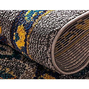 Unique Loom Medici Collection Floral Traditional Vibrant Colors Gray Area Rug (9' 0 x 12' 0)