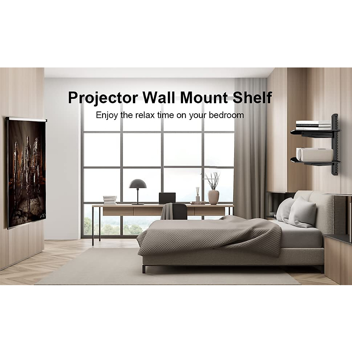 suptek Glass Floating Shelves, TV Wall Mount with Shelf for DVD Player / PS4 / Cable Boxes/Game Consoles/Sky Box/TV Accessories, Media Shelf, Flat Black Wall Mount Bracket, AV Shelf, 2 Tiers Shelves