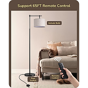EDISHINE Dimmable Floor Lamp, 5 Color Temperature, Modern Standing Lamp with Remote Control & Beige Shade, E26 Socket, Arc Floor Lamp for Bedroom, Living Room, Office, LED Bulb Included