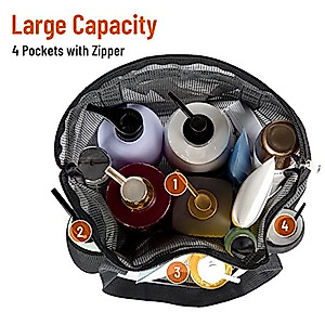 YAWSOUP Mesh Shower Caddy Portable,Quick Dry Hanging Shower Tote,with 4 Pockets,for College Dorm Room Essentials,Beach Shower Bag,Swimming,Gym - Black