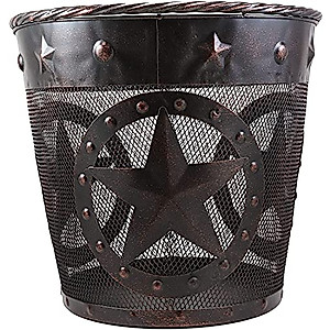 Ebros Rustic Western Texas Lone Stars in Circles of Nailheads with Braided Metal Rope Trim Wire Waste Basket Bin 12.75" Wide Home and Bathroom Accent Country Farmhouse Cowboy Decorative Trash Can