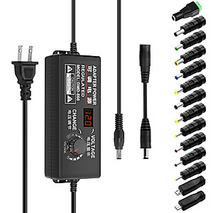 Aclorol 120W Universal Power Adapter 12V 10A Power Supply Adjustable AC/DC Adapter 100-240V AC to DC 12V 9V 6V 5V 3V 10A 8A 6A 5A 4A 3A Variable Switching Converter with Polarity Converter & 14 Tips