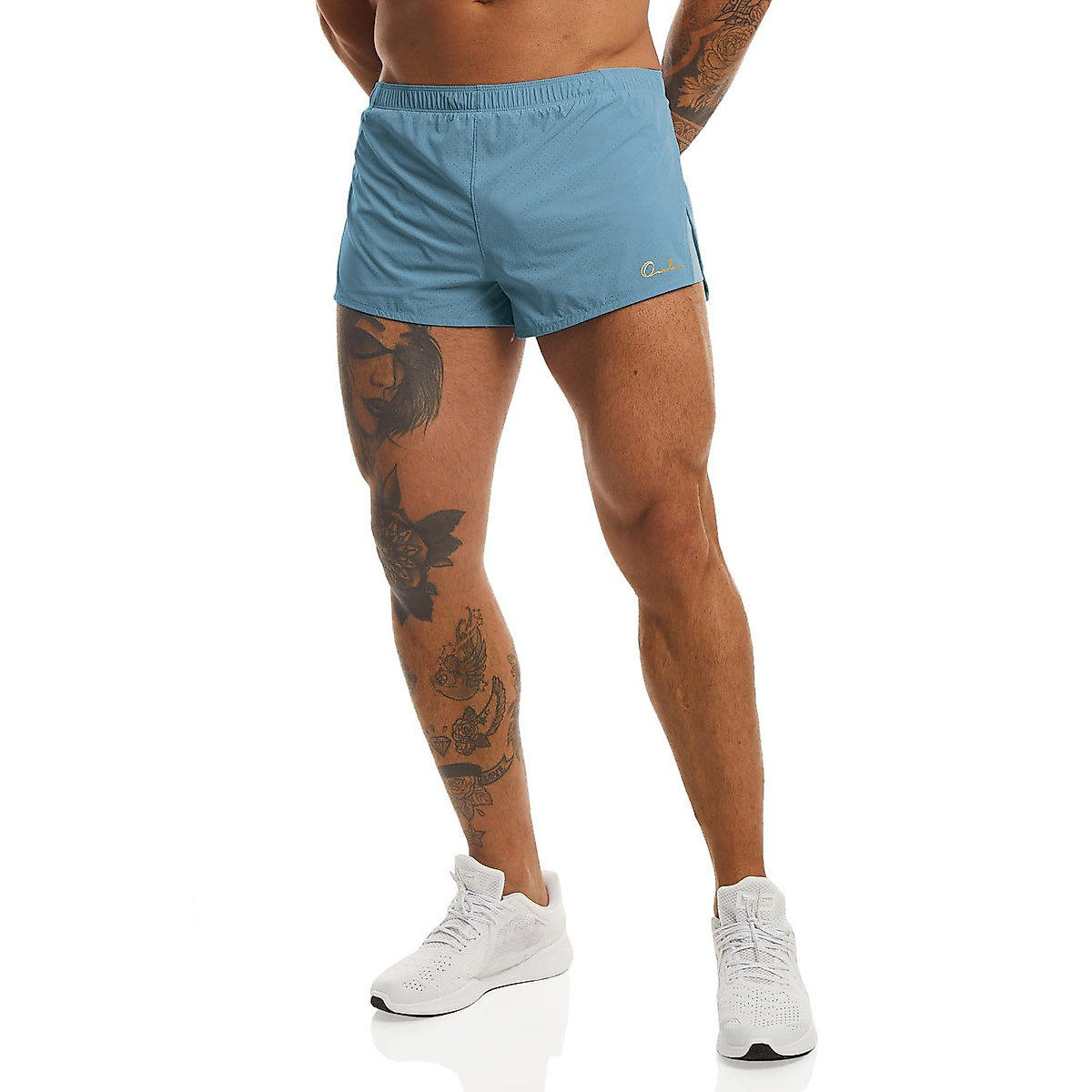 Ouber Men's Running Shorts with Liner 2'' Workout Shorts Bodybuilding Side Split Mesh Gym Shorts SkyBlue,XL
