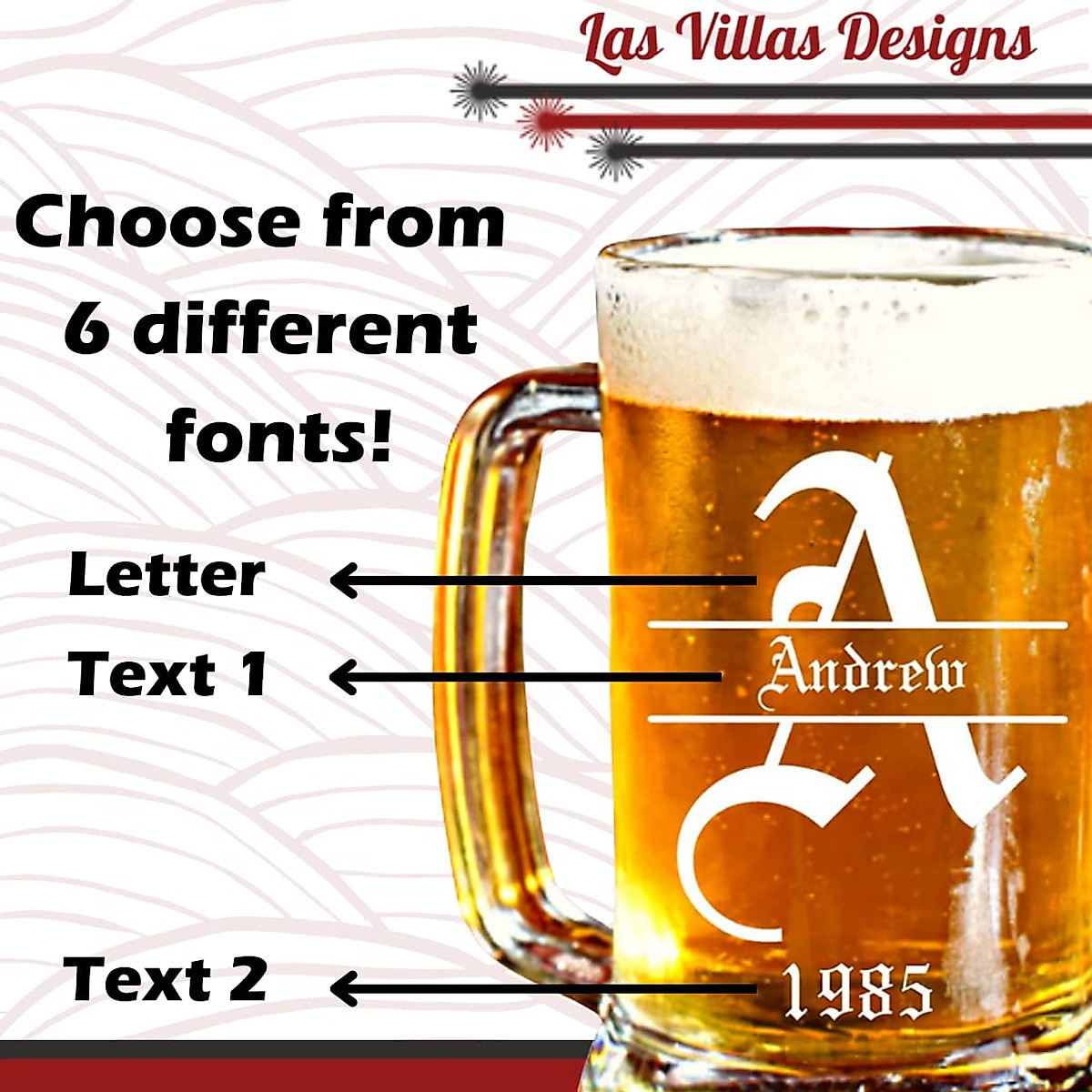 Personalized 16.oz Beer Mug | Sports Letter Design | Clear Glass | Custom Made | Perfect for wedding gifts, anniversaries, birthday gifts, or graduation