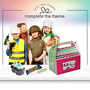 Hammont Paper Treat Boxes -10 Pack- Party Favors Treat Container Cookie Boxes Cute Designs Perfect for Parties and Celebrations 6.25" x 3.75" x 3.5" (Purim/Clown)