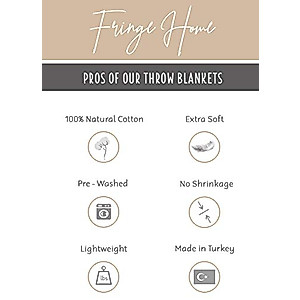 Fringe Home Throw Blanket, Boho Throw Blanket, 68" x 51" Throw Blanket for Sofa, Cotton Throw Blanket, Couch Throw Blanket, Made in Turkey (Boho - Beige)