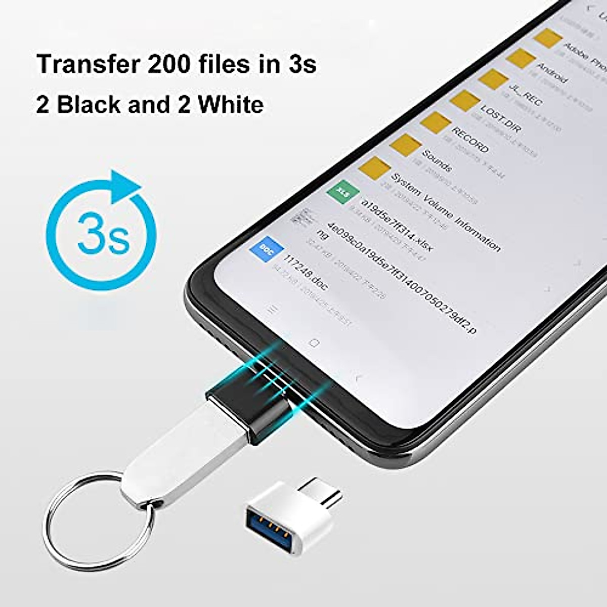 USB C to USB Adapter 4 Pack, USB Female to USB C Male OTG Adapter, USB C Adapter Compatible with MacBook Pro, Samsung Galaxy, Type-C Phones, Laptops, Tablets and More (2 Black and 2 White)