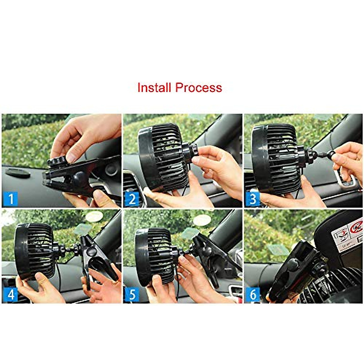 Alagoo Car Fan 6'' 12V Fan Cool Gadgets Clip Fan for Front Rear Seat Passenger Portable Car Seat Fan Electric Car Fans Quiet Car Air Conditioner with Cigarette Lighter Plug for Car/Vehicle SUV, RV