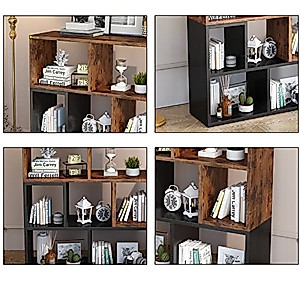 MIN WIN 7 Cube Storage Organizer,3 Tier Wood Bookshelf Free Combination Cubby Bookcase Open Standing Book Shelving Cabinet Display Cube Shelves Compartments for Study Living Room Office,Antique+Black