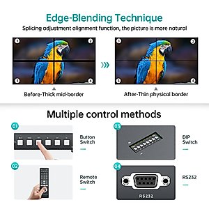 MT-VIKI 4K@60Hz HDMI+DP Video Wall Controller 2X2, Support 90°/ 180° /270° Rotate, Support Resolution UP to 4K@60Hz for 2X2 Mode, 8K@60Hz for 1X4 Mode (2 Input 4 Output)