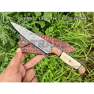 JNR Traders Damascus Paring Knife, Steak Knife, 6 in Chef Knife with Leather Sheath, Full Tang Thin Ultra-Sharp Bbq Knife 3702